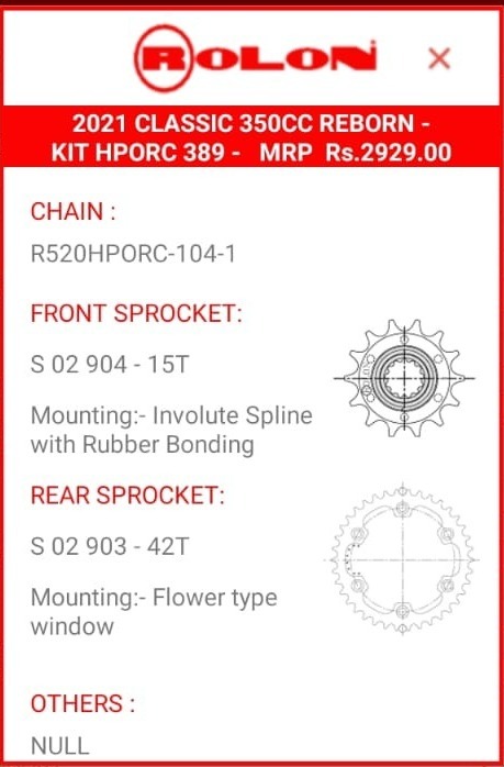 Buy Rolon Brass Chain Sprocket kit for RE Classic / Reborn / Meteor ...