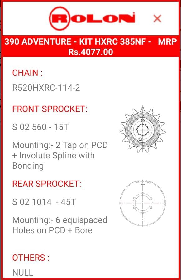 Buy Rolon Brass Rolon Brass Chain Sprocket Kit for KTM 390Adv /250 ...